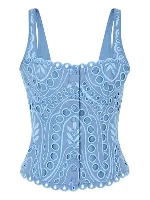 Charo Ruiz Ibiza CHARO RUIZ Nereus Broderie Anglaise Cotton Blend Cropped Top Blue