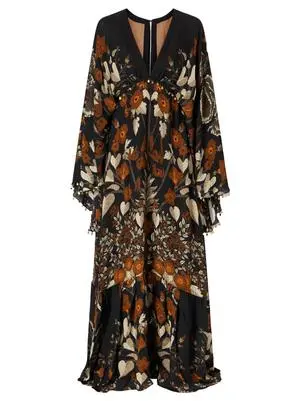 Johanna Ortiz Johanna Ortiz "Wildflower Rites" Printed Silk-Georgette Maxi Dress Black