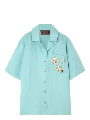 ALEMAIS Azar Embroidered Patch Shirt - Blue