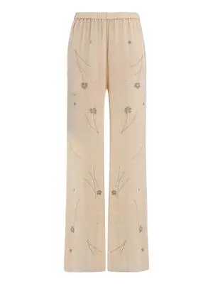 FORTE_FORTE Fleurs D'orient Embroidered Wide-leg Trousers - Nude