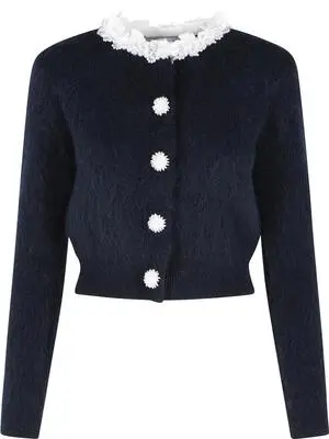 SELF-PORTRAIT SELF-PORTRAIT "Flower" Navy Alpaca Blend Cardigan