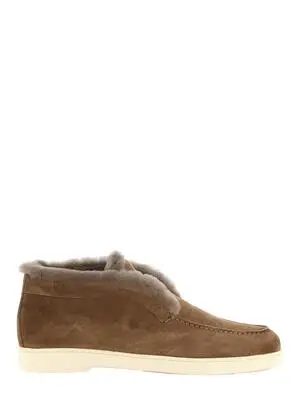 Santoni Fortune" Suede Ankle Boots With Shearling Lining - Brown