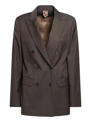 Max Mara Leather Double-breasted Wool Jacket - Brown