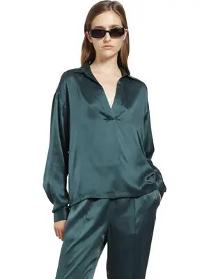 TOM FORD Silk Satin Polo Shirt - Green
