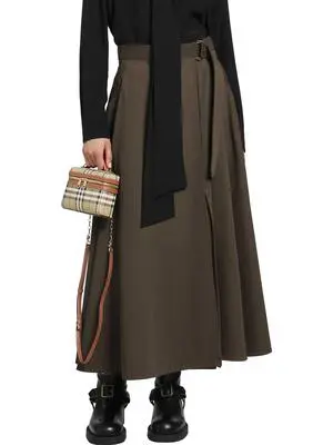 Burberry Wool Twill Midi Skirt - Green