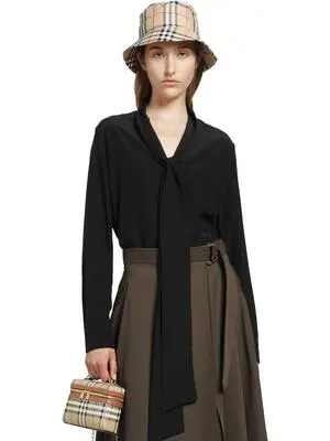 Burberry Silk Crepe De Chine Blouse With Lavallière Scarf - Black