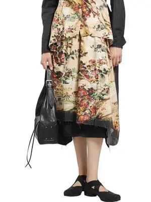 IA LONDON Gathered Midi Skirt With Floral Print - Black