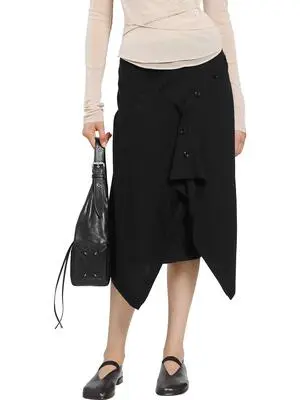 LEMAIRE Buttoned Merino Wool Blend Skirt - Black