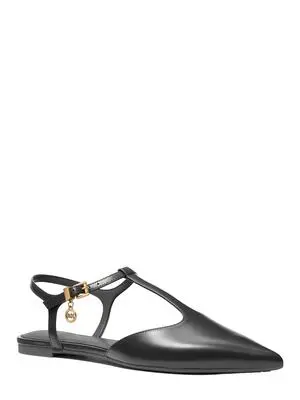 Michael Kors Cherie Leather T-strap Flat In Size By - Black