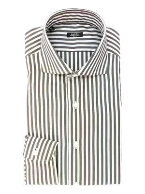 BARBA NAPOLI Striped-pattern Spread-collar Shirt - Brown