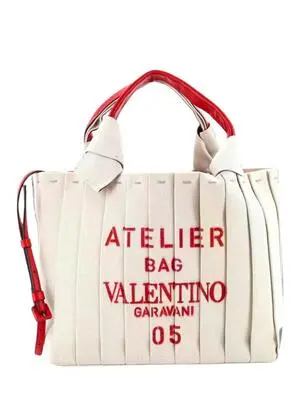 Valentino Garavani Valentino Garavani Atelier 05 Pleated Canvas Medium Tote Bag Neutrals