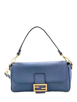 Fendi Selleria Baguette Nm Bag Leather Medium Shoulder Bag - Blue