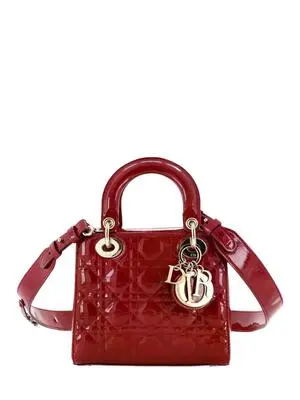 Dior Lady Patent Cannage Quilt Satchel - Red