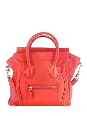 Celine Grainy Leather Nano Luggage Crossbody Bag - Red