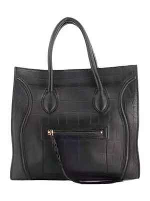 Celine Phantom Bag Crocodile Embossed Leather Medium Tote Bag - Black