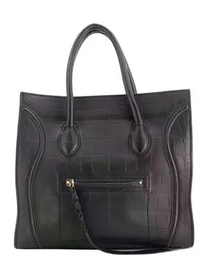 Celine Phantom Bag Crocodile Embossed Leather Medium Tote Bag - Black