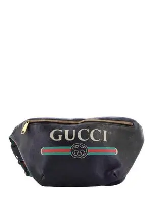 Gucci Logo Printed Leather Belt Bag - Black