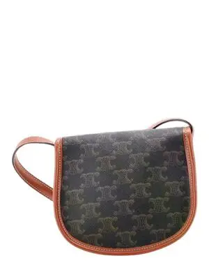 Celine Besace Flap Bag Triomphe Coated Canvas Mini Crossbody Bag - Brown