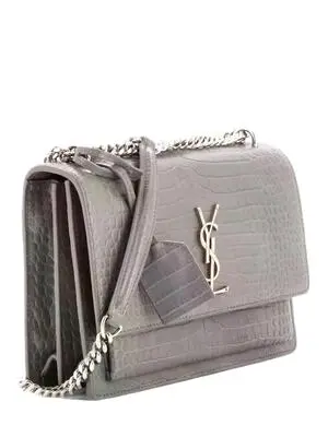 Saint Laurent Sunset Crocodile Embossed Leather Medium Crossbody Bag - Grey