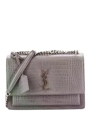 Saint Laurent Sunset Crocodile Embossed Leather Medium Crossbody Bag - Grey