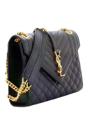 Saint Laurent Monogram Envelope Satchel Mixed Matelasse Leather Shoulder Bag - Black