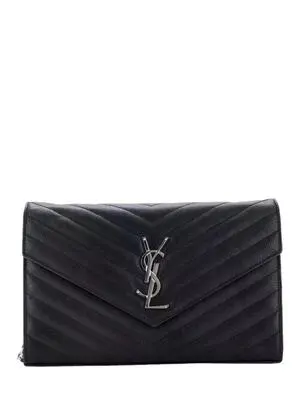 Saint Laurent Classic Monogram Wallet On Chain Matelasse Chevron Leather Medium Crossbody Bag - Black