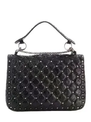 VALENTINO Valentino Garavani Rockstud Spike Flap Bag Crystal Embellished Quilted Leather Medium Shoulder Bag