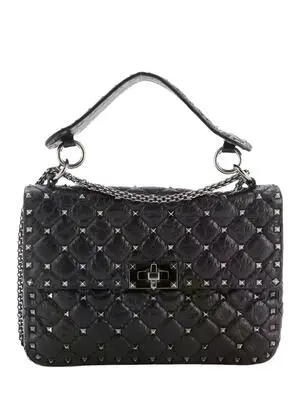 VALENTINO Valentino Garavani Rockstud Spike Flap Bag Crystal Embellished Quilted Leather Medium Shoulder Bag
