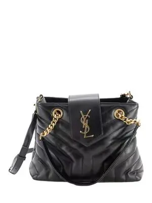 Saint Laurent Loulou Matelassé Chevron Leather Small Tote Bag - Black