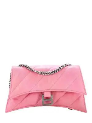 Balenciaga Crush Chain Flap Bag Quilted Crushed Calfskin Small Shoulder Bag - Pink