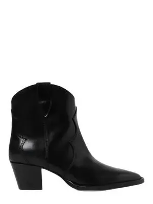 ANNA F. Panel Leather Ankle Boots - Black