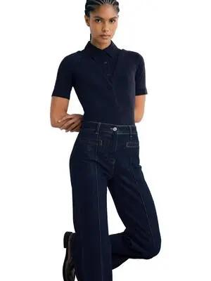 REISS Claude Pintuck-detail Flared Jeans - Dark Blue