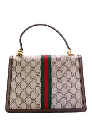 Gucci Ophidia Flap Top Handle Bag Gg Coated Canvas Small Satchel - Brown