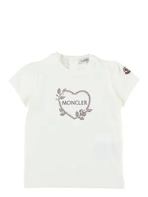 Moncler Moncler Embroidered Heart Logo Cotton T-Shirt Bianco