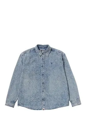 A BATHING APE A Bathing Ape One Point Line Camo Jacquard Denim Ls Shirt 'blue'