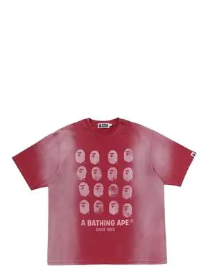 A BATHING APE Bleeched Multi Ape Head Logo Relaxed Fit T-shirt - Red