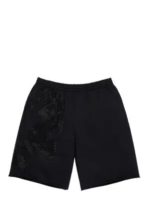 DENIM TEARS Biggie Rhinestone Cotton Wreath Sweatshort - Black