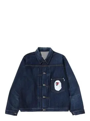 A BATHING APE Denim Jacket With Ape Head Graphic - Navy