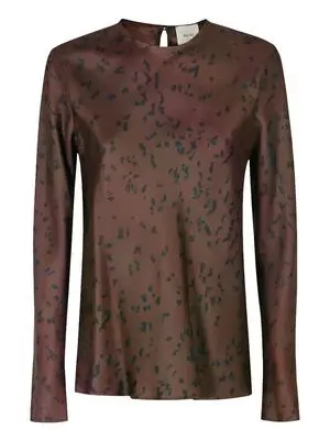 ALYSI Abstract Print Long Sleeve Blouse - Brown