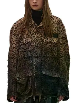 R13 Shredded Leopard-print Jacket - Brown