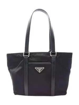 Prada Prada Black Saffiano Leather Trimmed Tote Bag Black