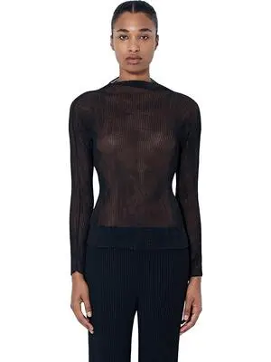 Issey Miyake Sheer Pleated Long-sleeve Top - Black