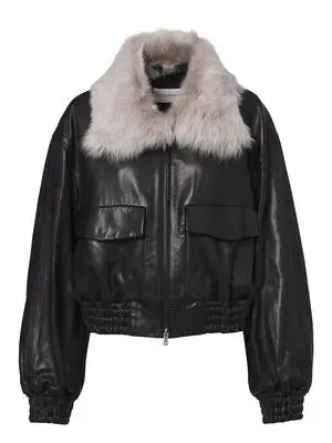 Nour Hammour Shearling-trimmed Leather Blouson Jacket - Black
