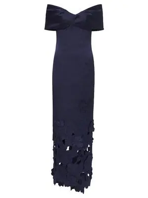 Costarellos Off-shoulder Satin Midi Dress - Blue