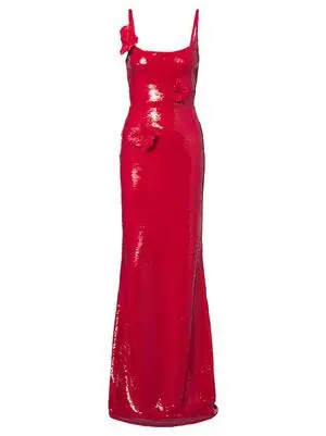 David Koma Sequined Floral Appliqué Gown - Red