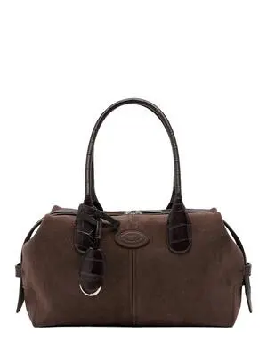 TOD'S Small Bauletto Suede Tote Bag - Brown