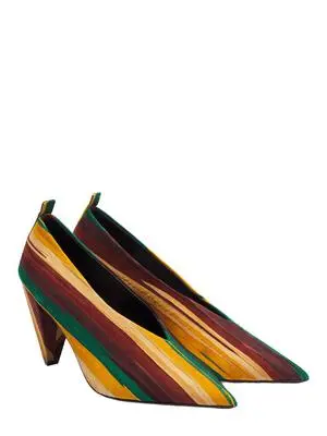 Loewe Origami Cubic Striped Suede Pumps - Multicoloured