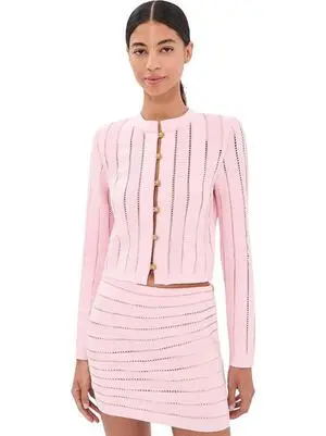 Balmain Buttoned Flechage Knit Cardigan Rose