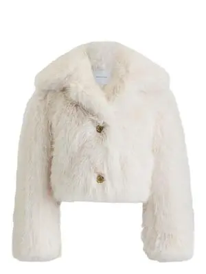 Scanlan Theodore Faux Fur Cropped Jacket With Spread Collar - Alabaster