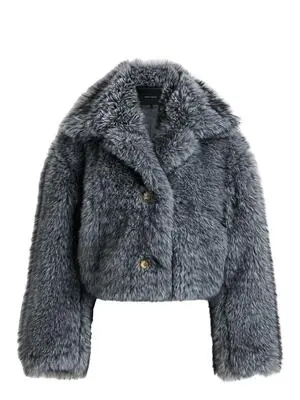 Scanlan Theodore Scanlan Theodore US Faux Fur Cropped Jacket With Spread Collar Silver